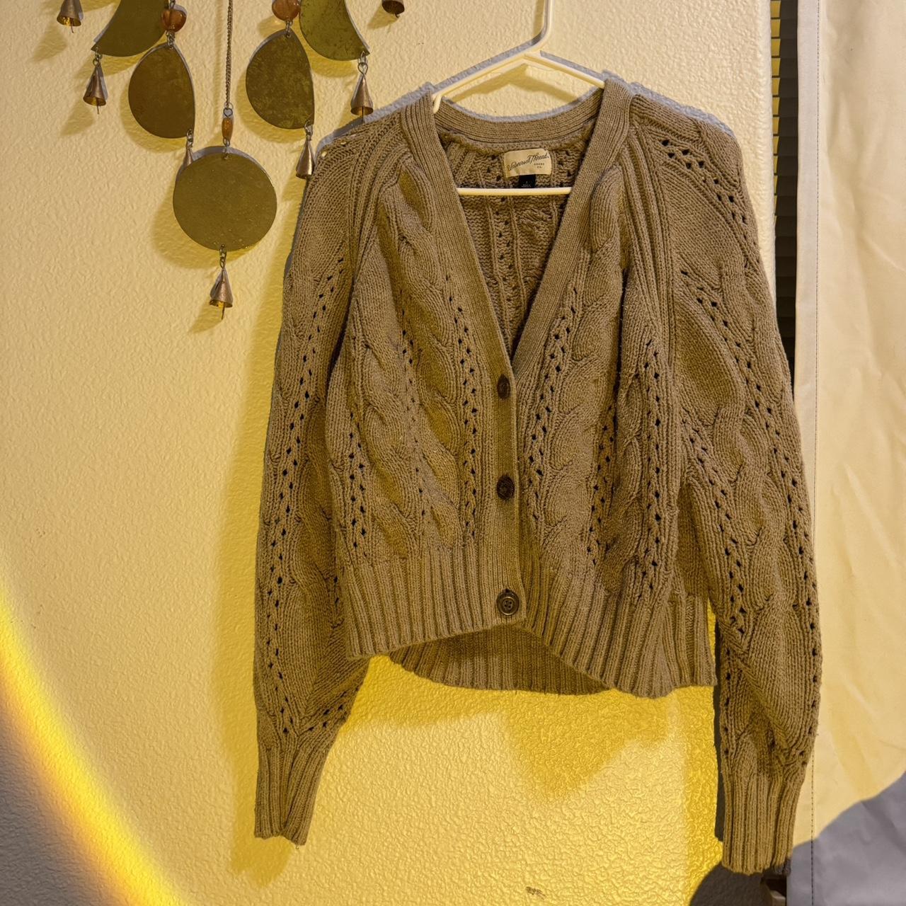 Size large universal threads tan button up sweater.... - Depop