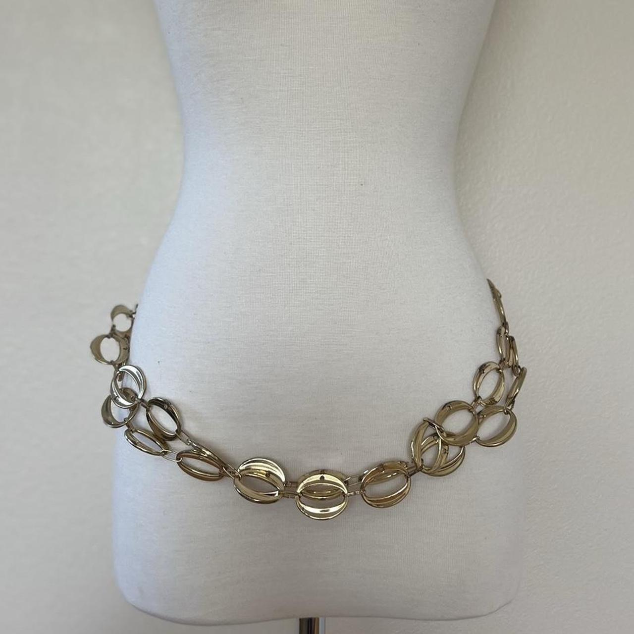 vintage chain belt gold double banded link belt... | Depop