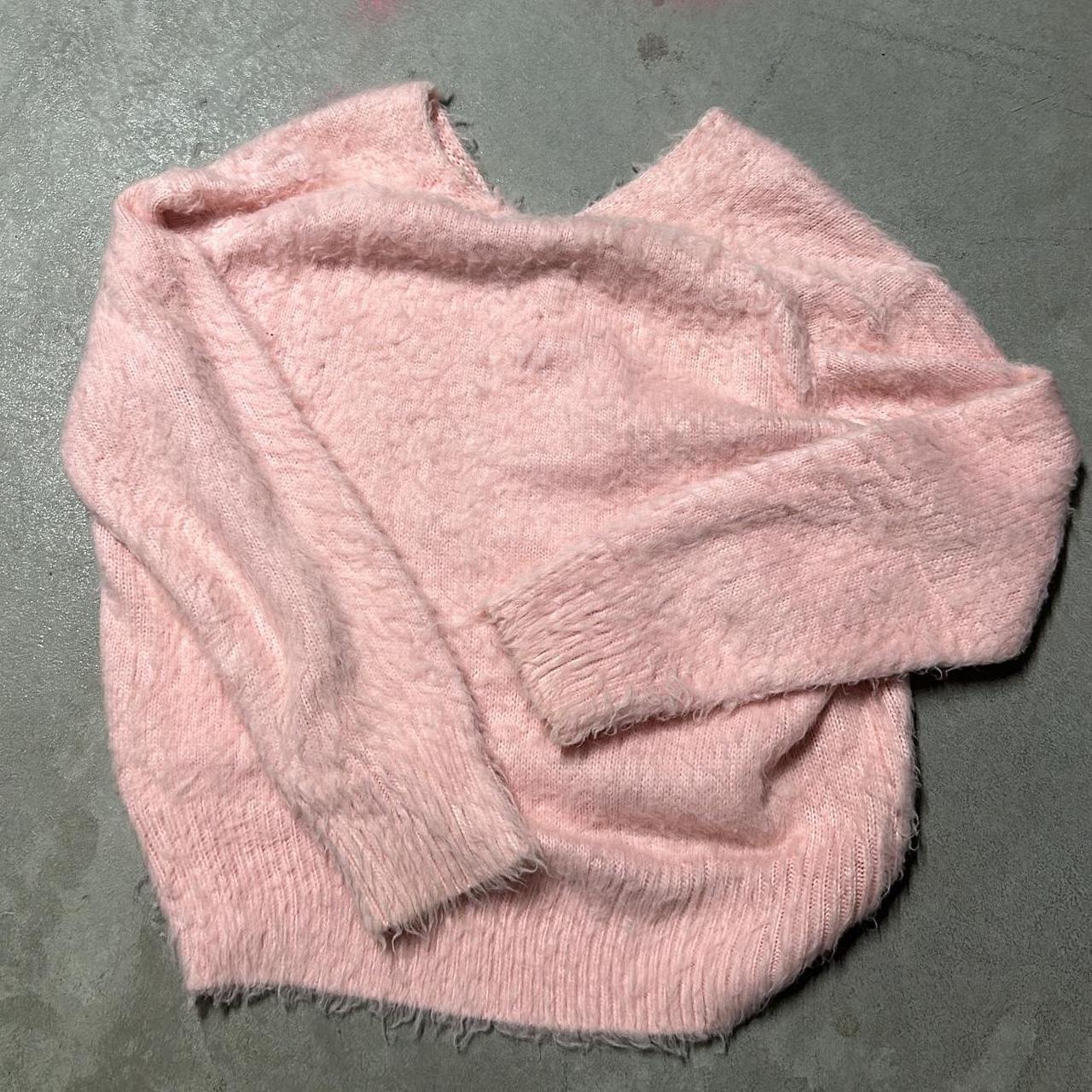 mnml fuzzy pink cardigan! Some discolouration and... | Depop