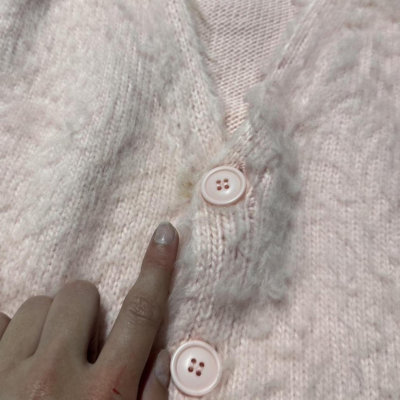 mnml fuzzy pink cardigan! Some discolouration and... | Depop