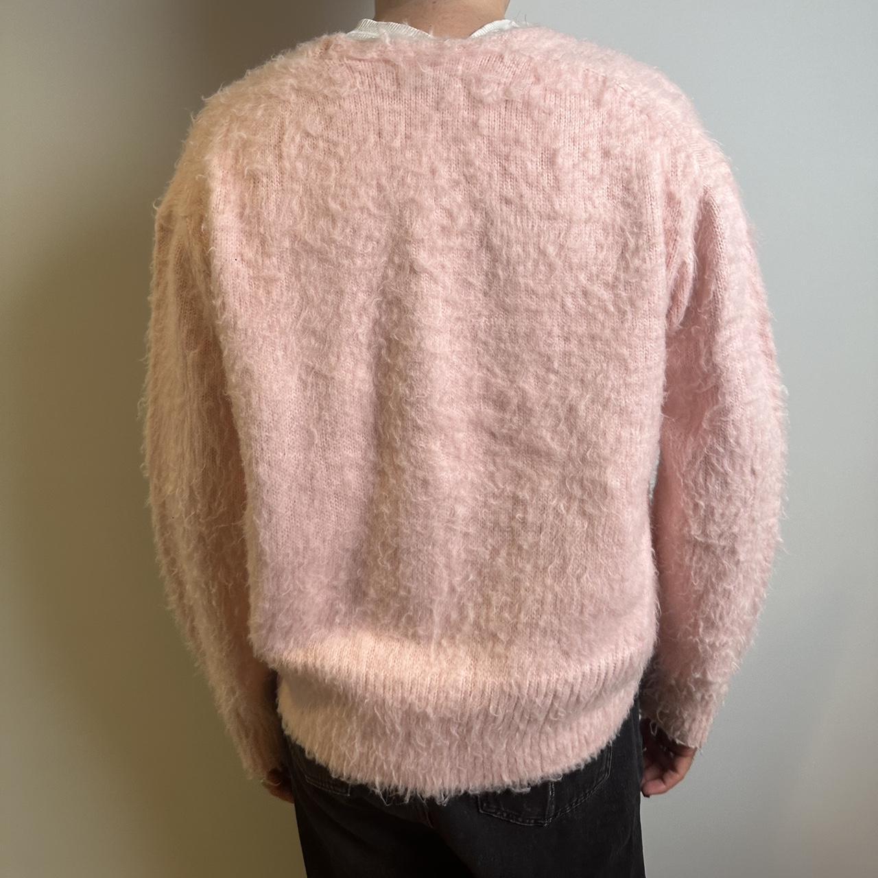 mnml fuzzy pink cardigan! Some discolouration and... | Depop