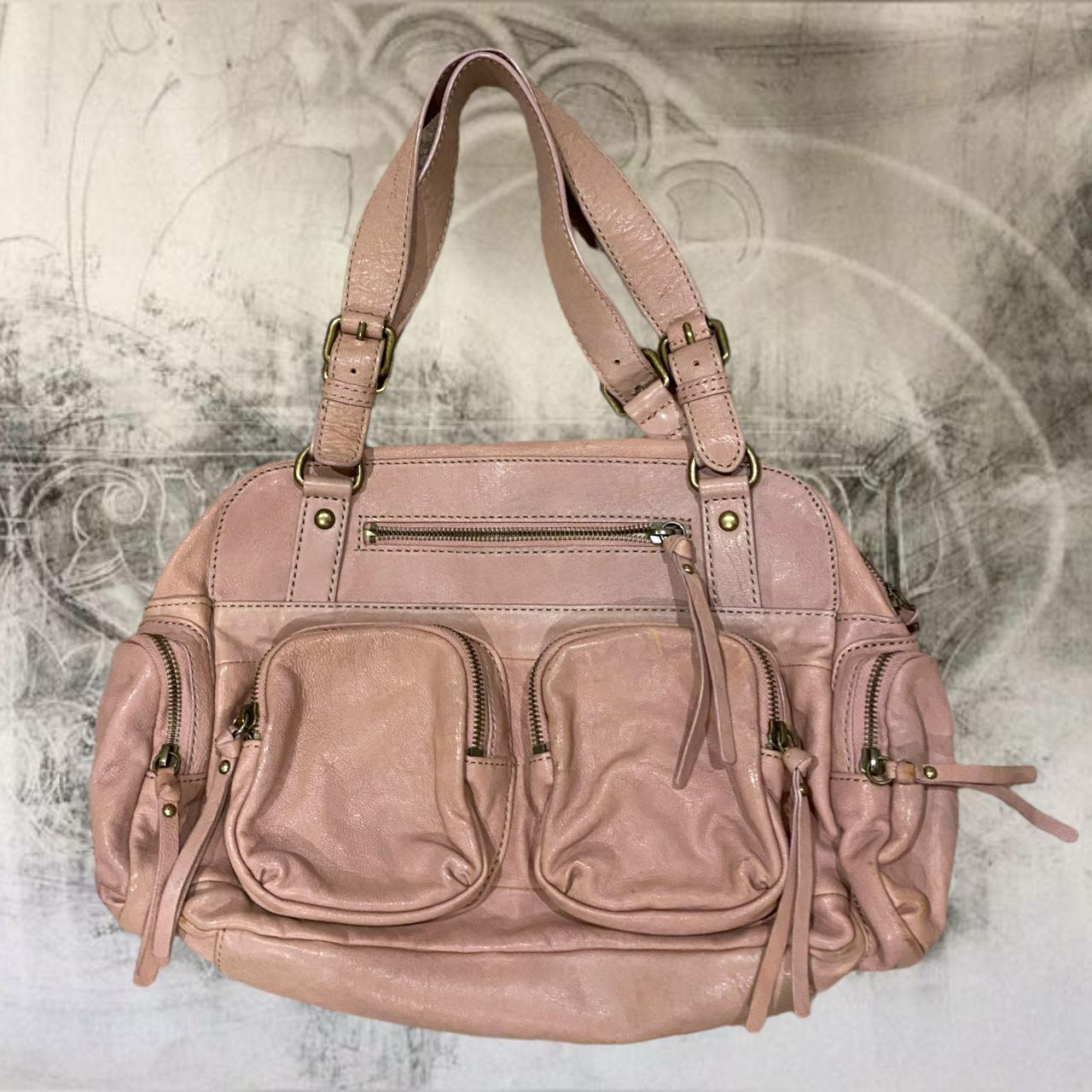 The cutest baby pink cargo style leather handbag!... - Depop