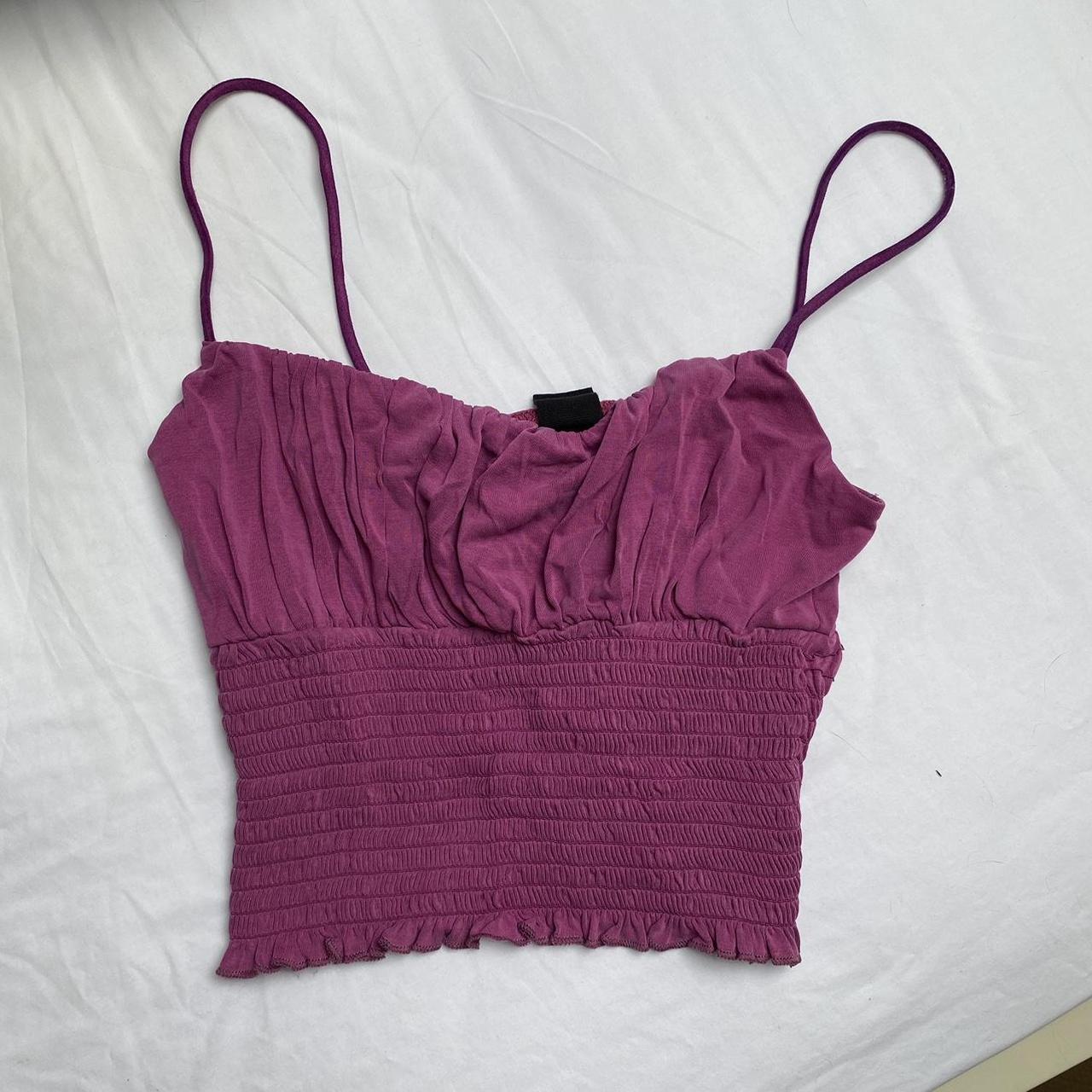 Urban Outfitters pink ruched crop top in size... - Depop
