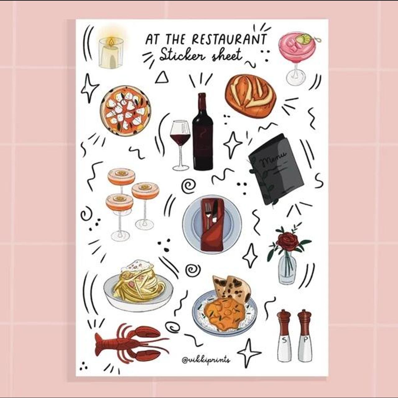 Food Sticker Sheet 13 hand made restaurant stickers... | Depop