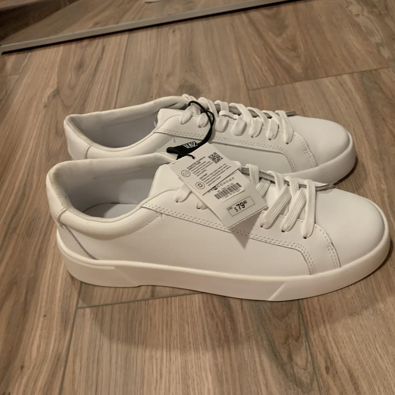 white Zara leathery shoes EU size 41, mens 8 never... - Depop