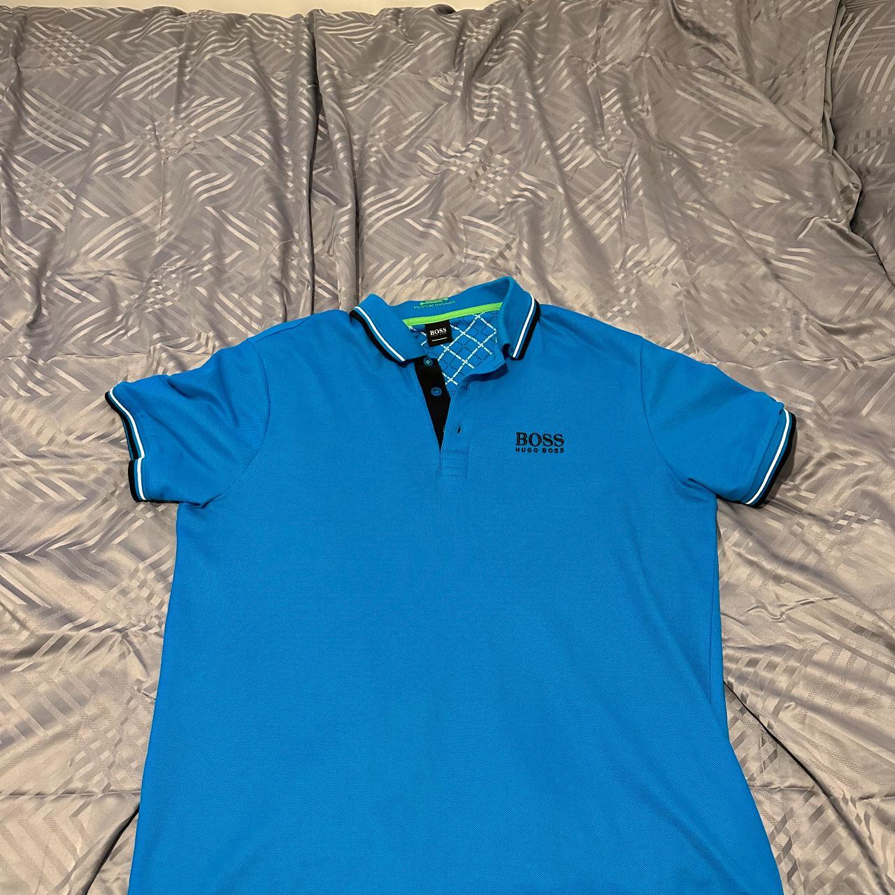 BLUE HUGO BOSS POLO SHIRT - MEDIUM - No Damage -... - Depop