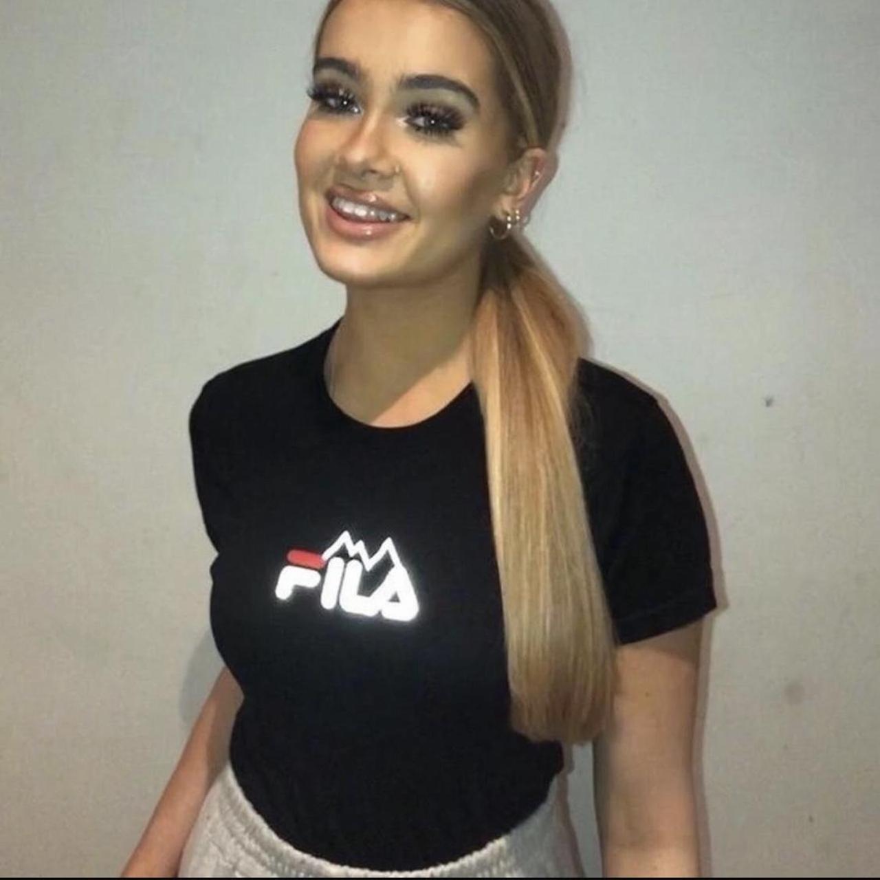 Small fila reflective black crop t-shirt/top. Small... - Depop