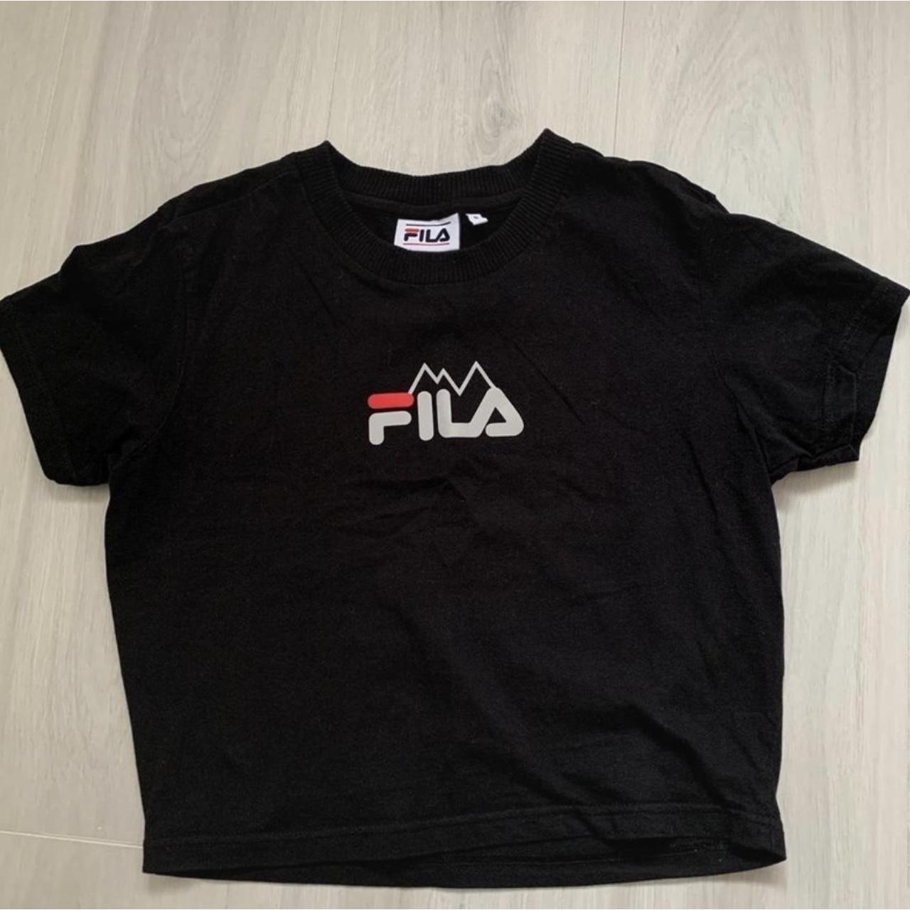 Small fila reflective black crop t-shirt/top. Small... - Depop