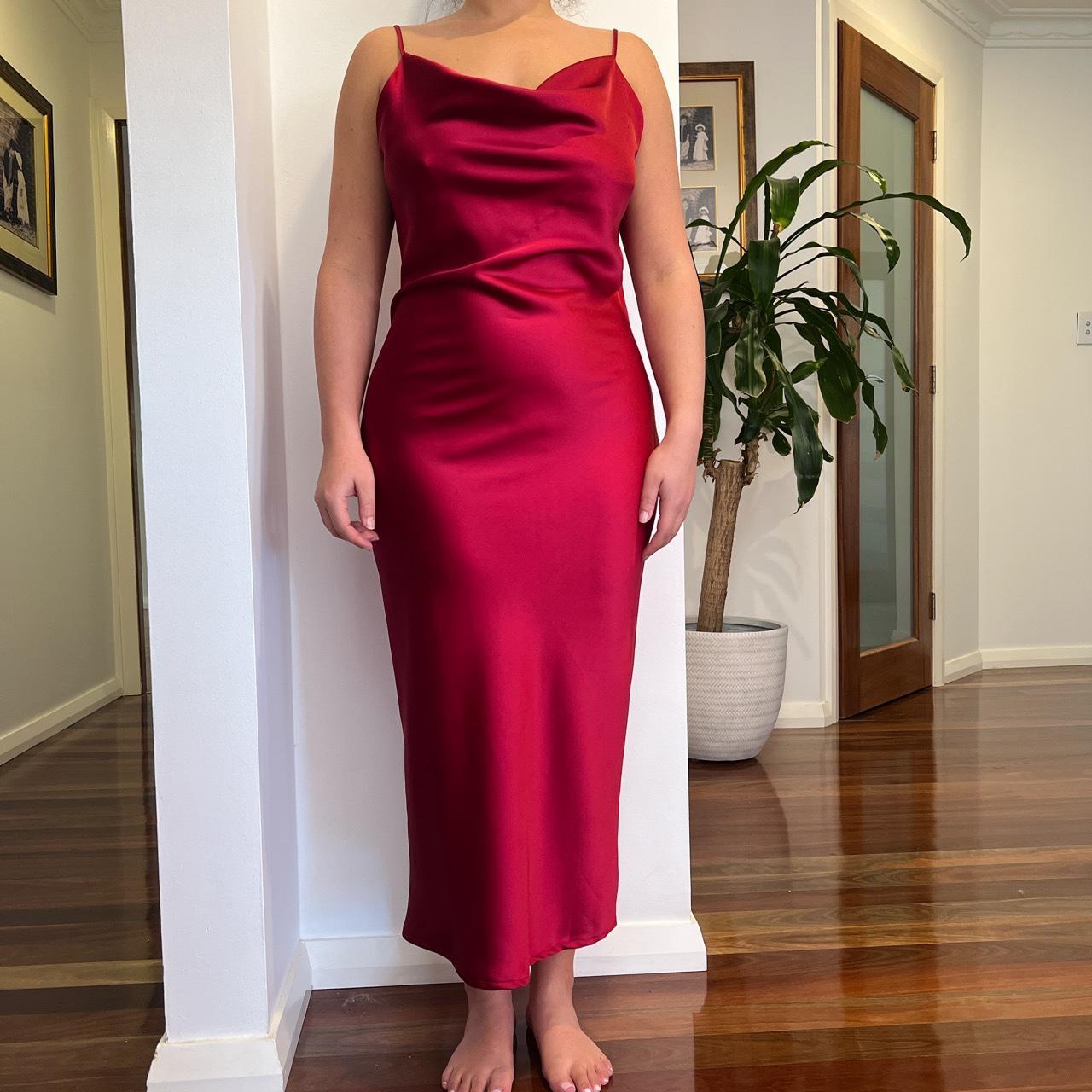 Red silk slip dress Worn a few times, has a pull... - Depop