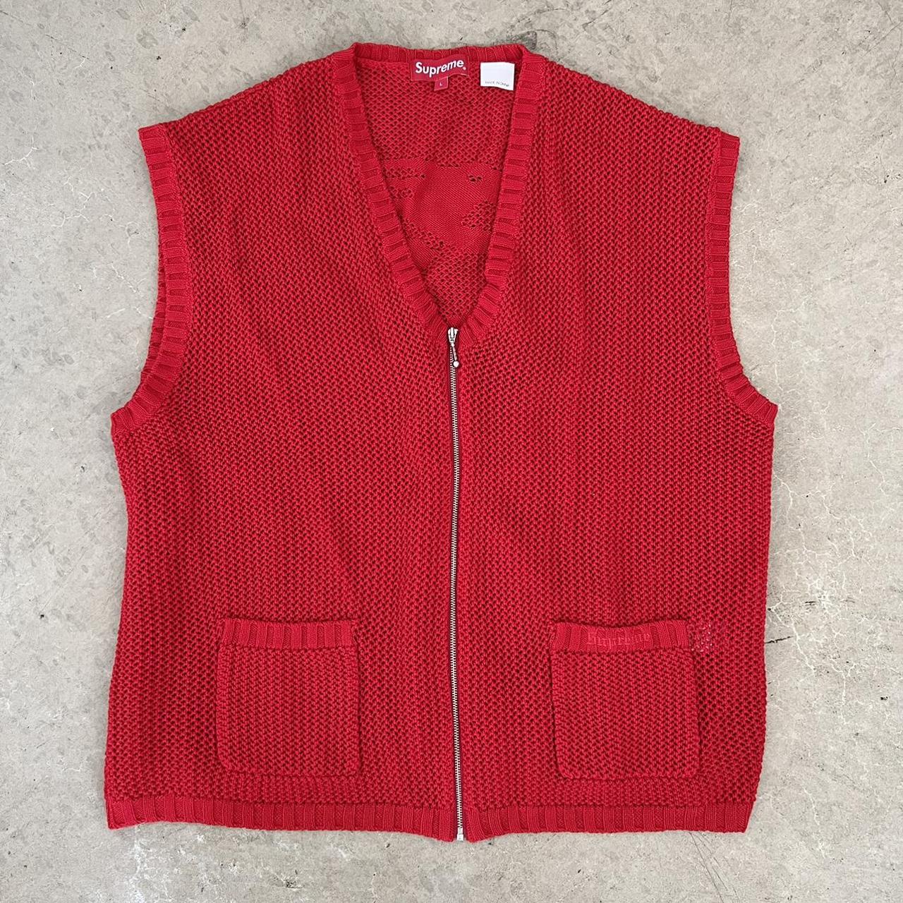 Supreme x Mobb Deep red zip up knit sweater vest.... - Depop