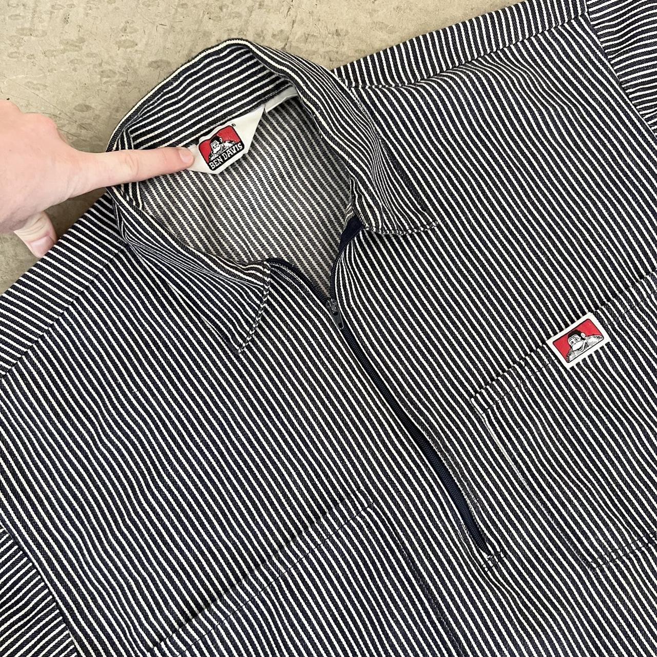 Vintage Ben Davis half zip striped work shirt. Dark... - Depop