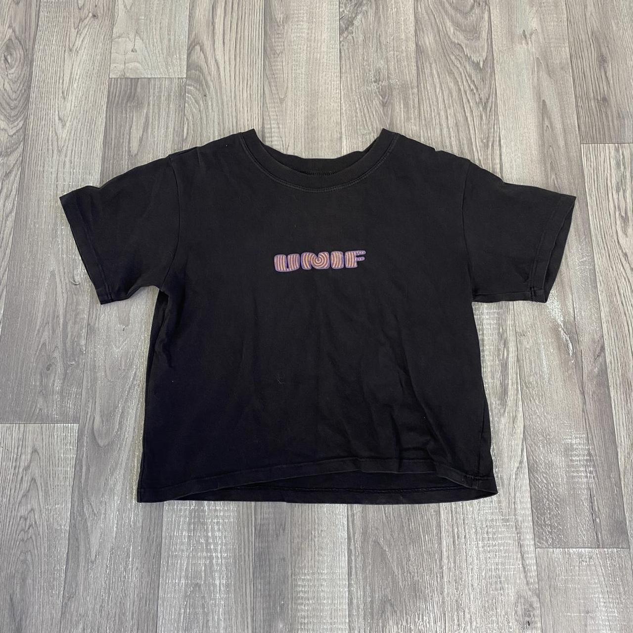 UNIF logo fuzzy black crop top t shirt. So cute!... - Depop