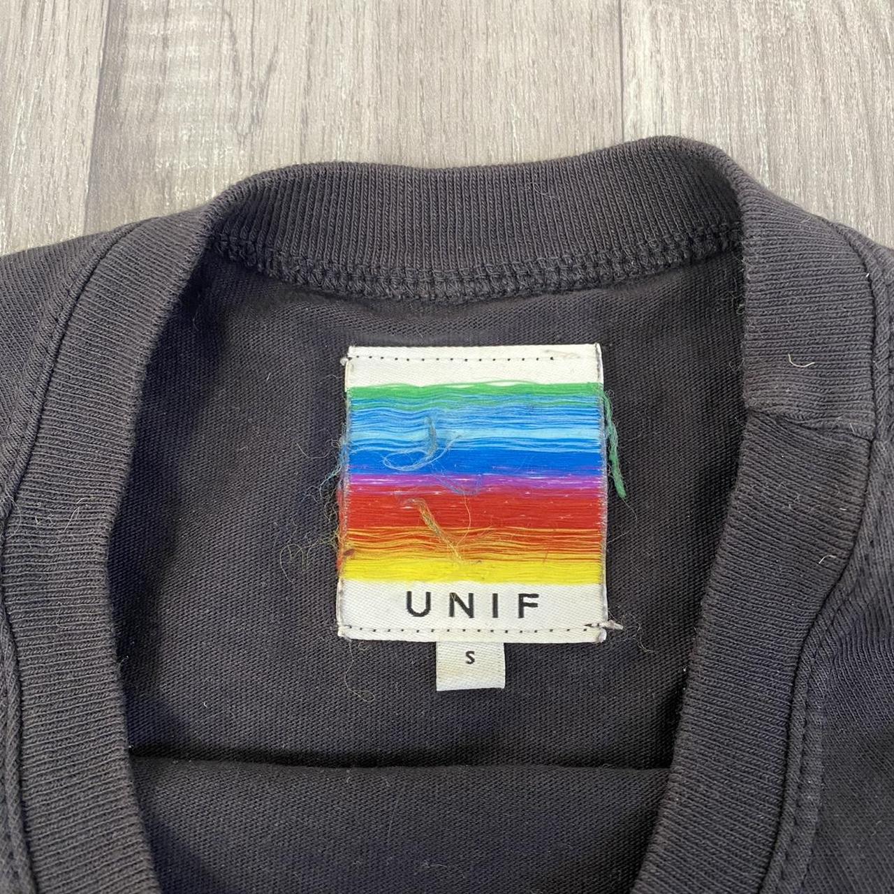 UNIF logo fuzzy black crop top t shirt. So cute!... - Depop