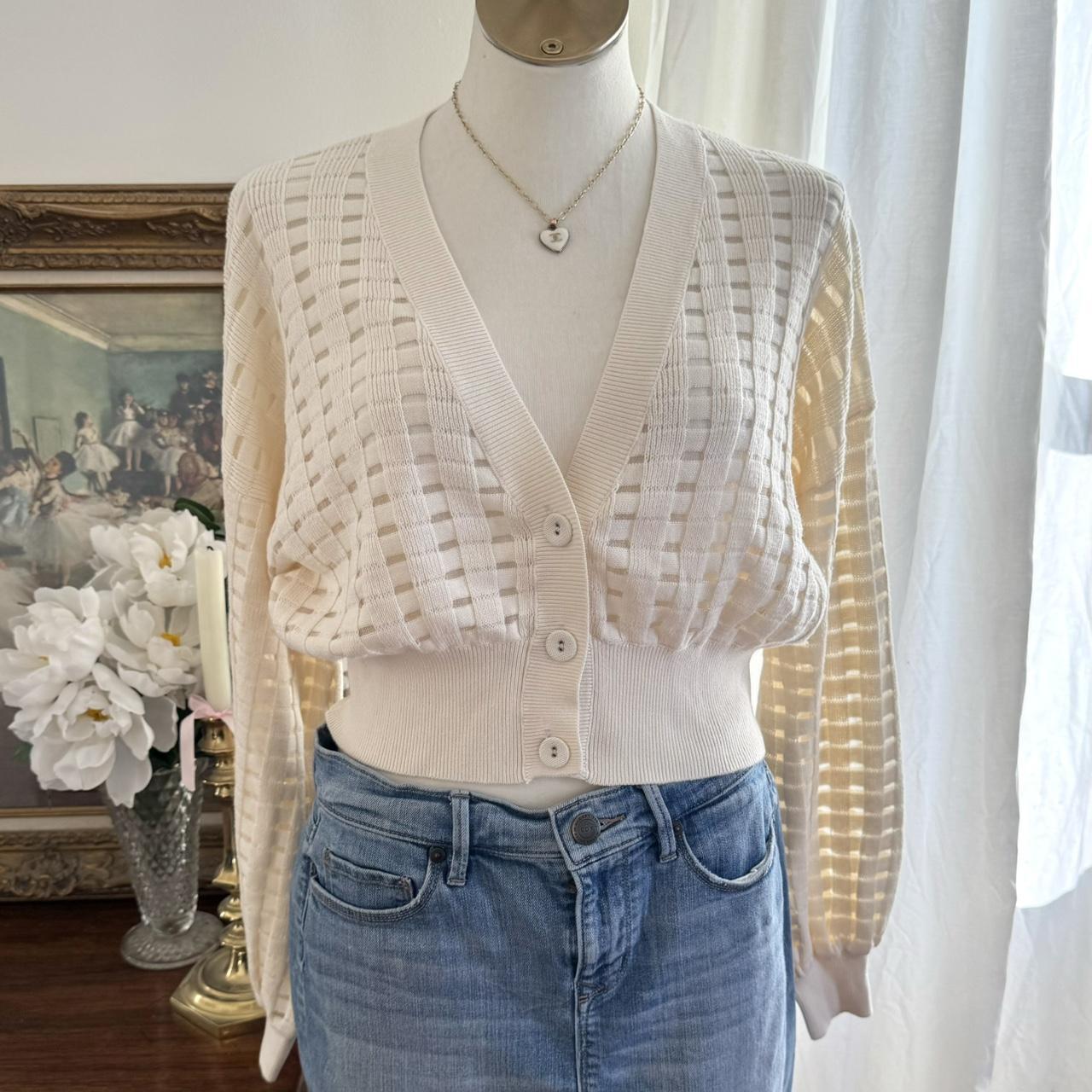 Cream cropped semi-sheer cardigan #cottagecore #boho... | Depop