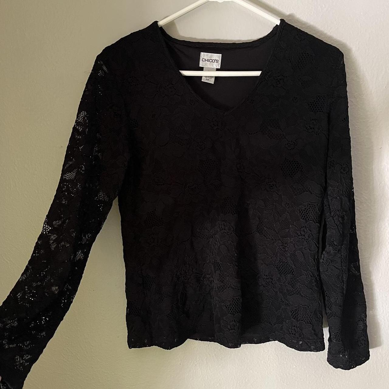 Lace overlay blouse with sheer sleeves. Marked size... - Depop