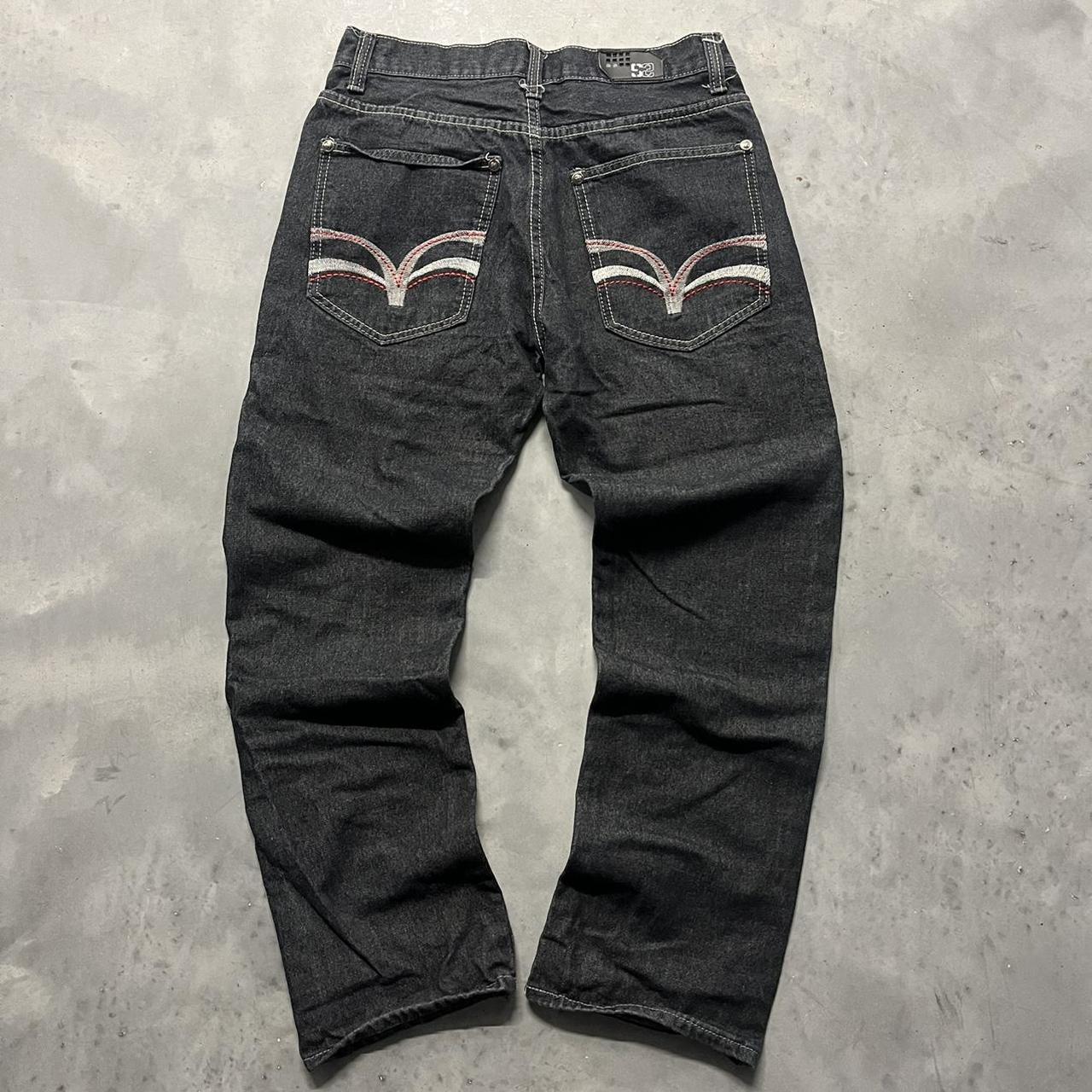 y2k Black Denim Jeans. 2000s Grunge Black Denim... - Depop