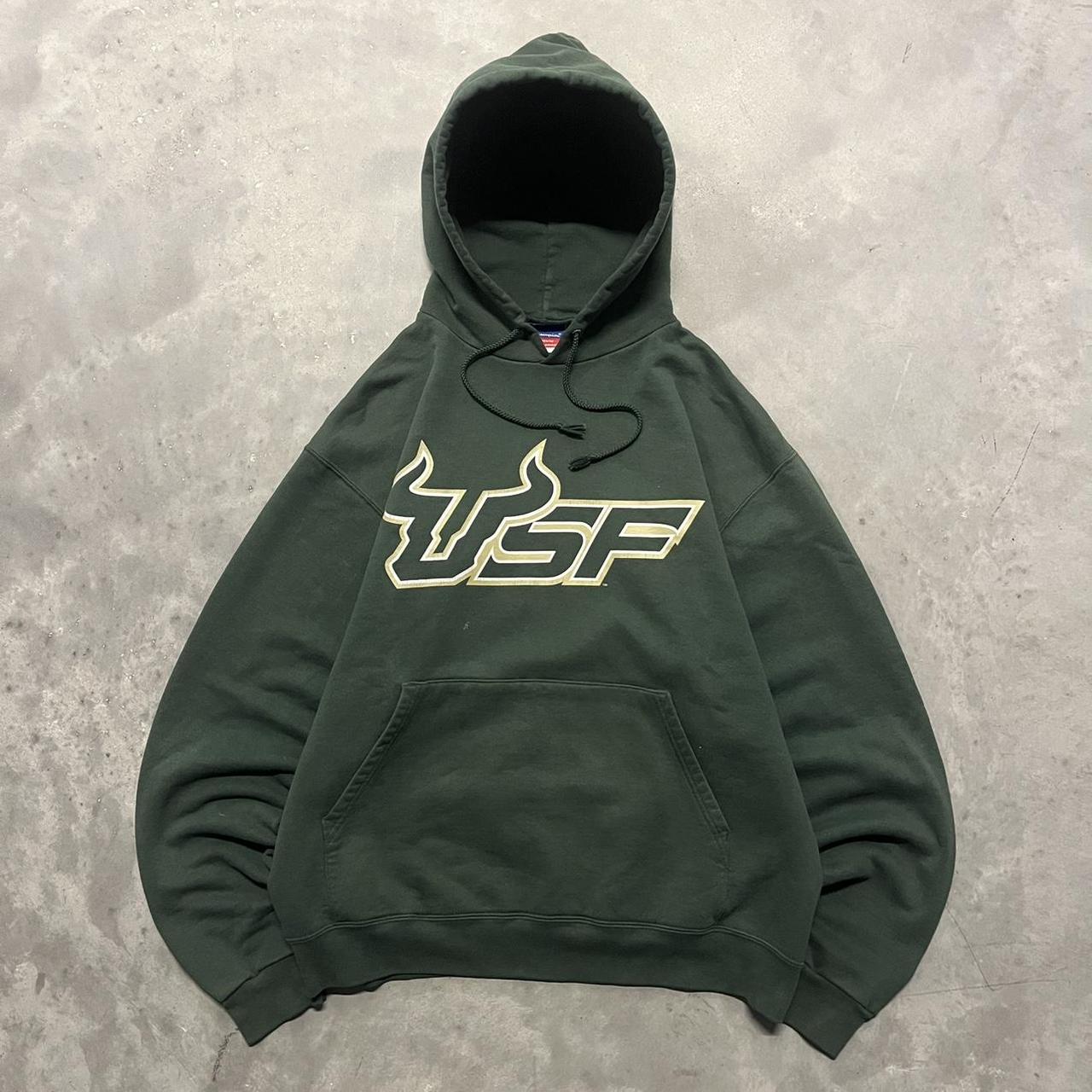 Vintage Y2K/2000s Forest Green USF Spellout College... - Depop
