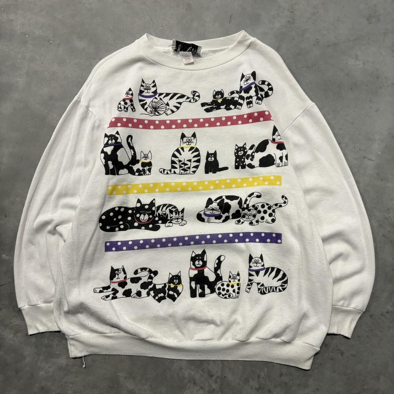 Vintage 90s Funny Cats Graphic Crewneck... | Depop