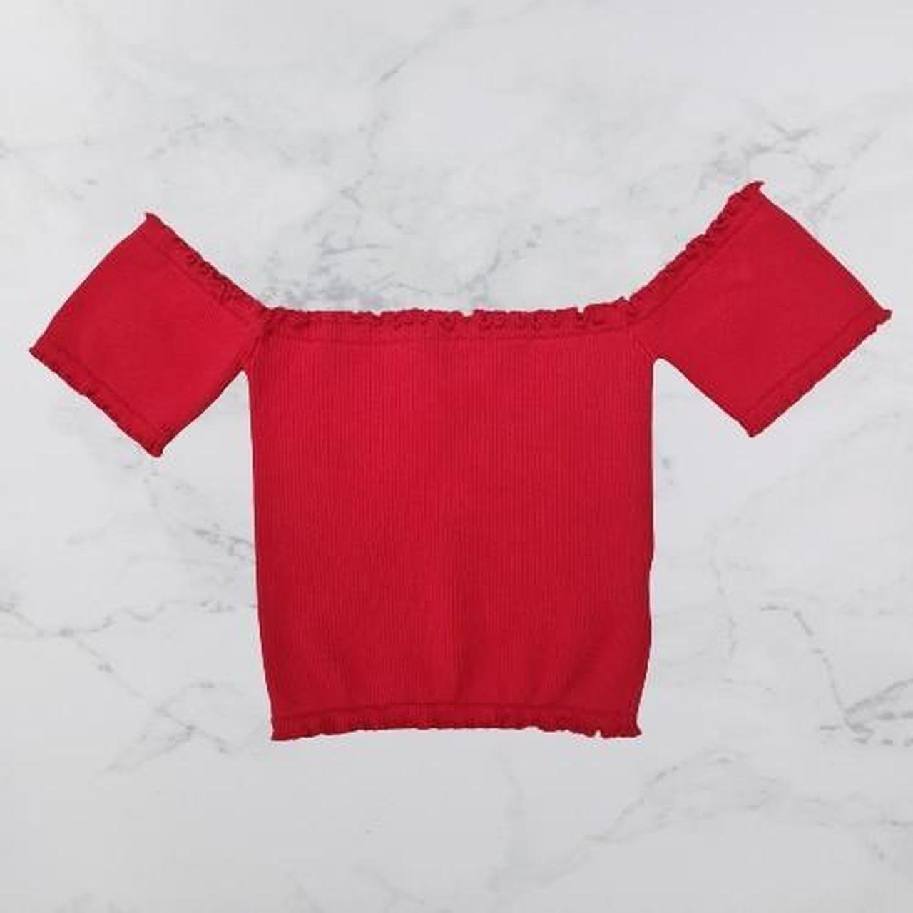 Whitefox off the shoulder red crop top. Size:... - Depop