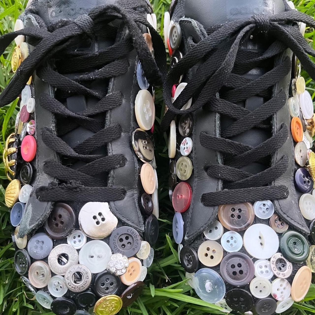 vintage buttons on all black adidas superstars ⭐️... | Depop