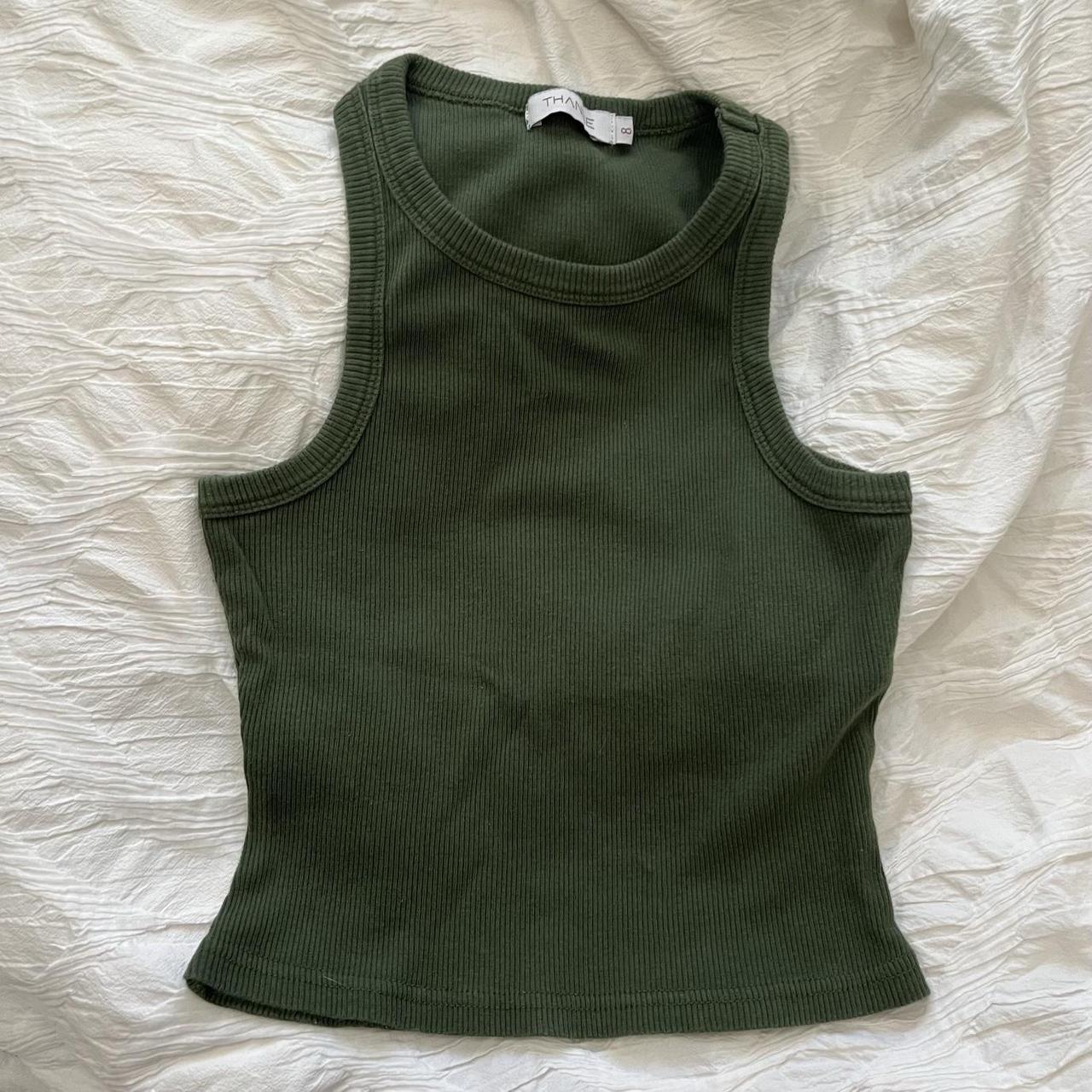 Dark Green Golden Line Tank from Verge... - Depop