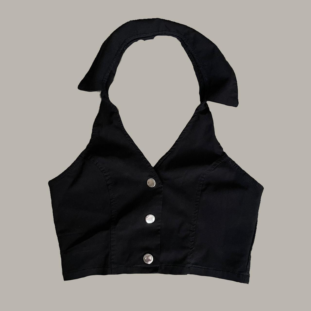 super cute black button up halter top from H & M -... | Depop