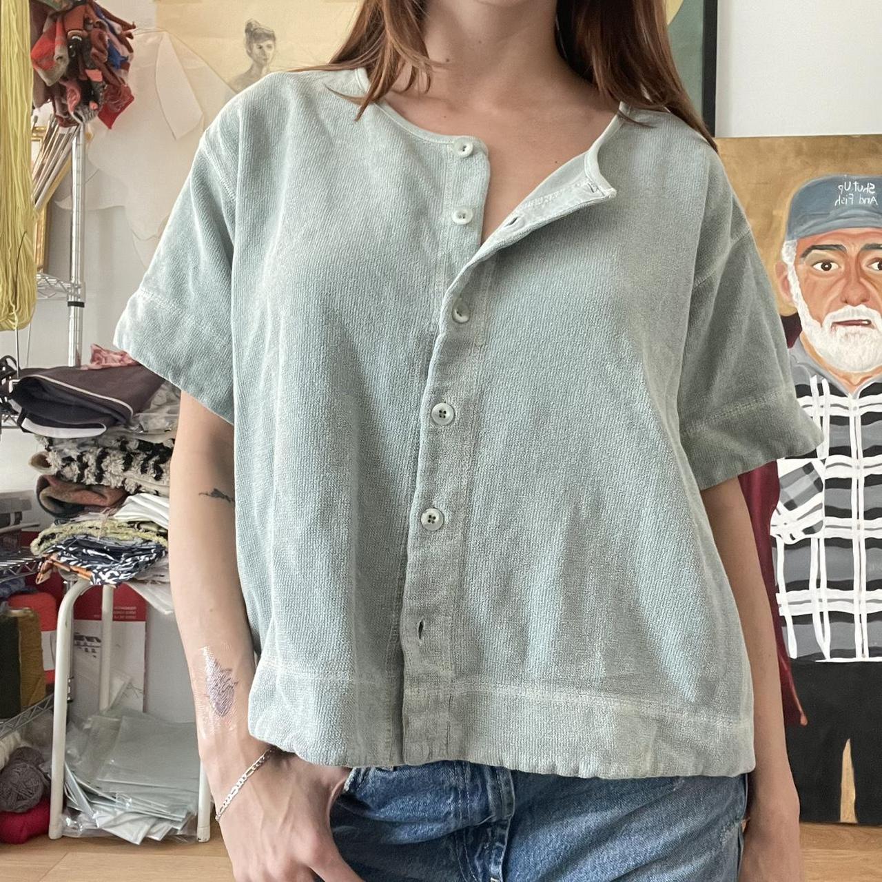 Vintage sage green button up short sleeve/ mid... - Depop