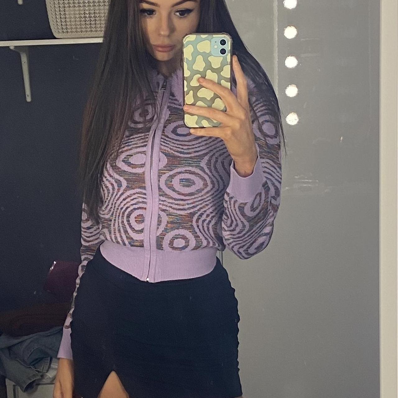 asos design cardigan with faux fur collar and swirl... - Depop