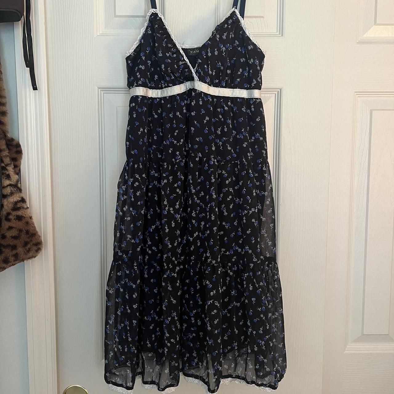 blue floral dress size 3, brand rampage great... - Depop