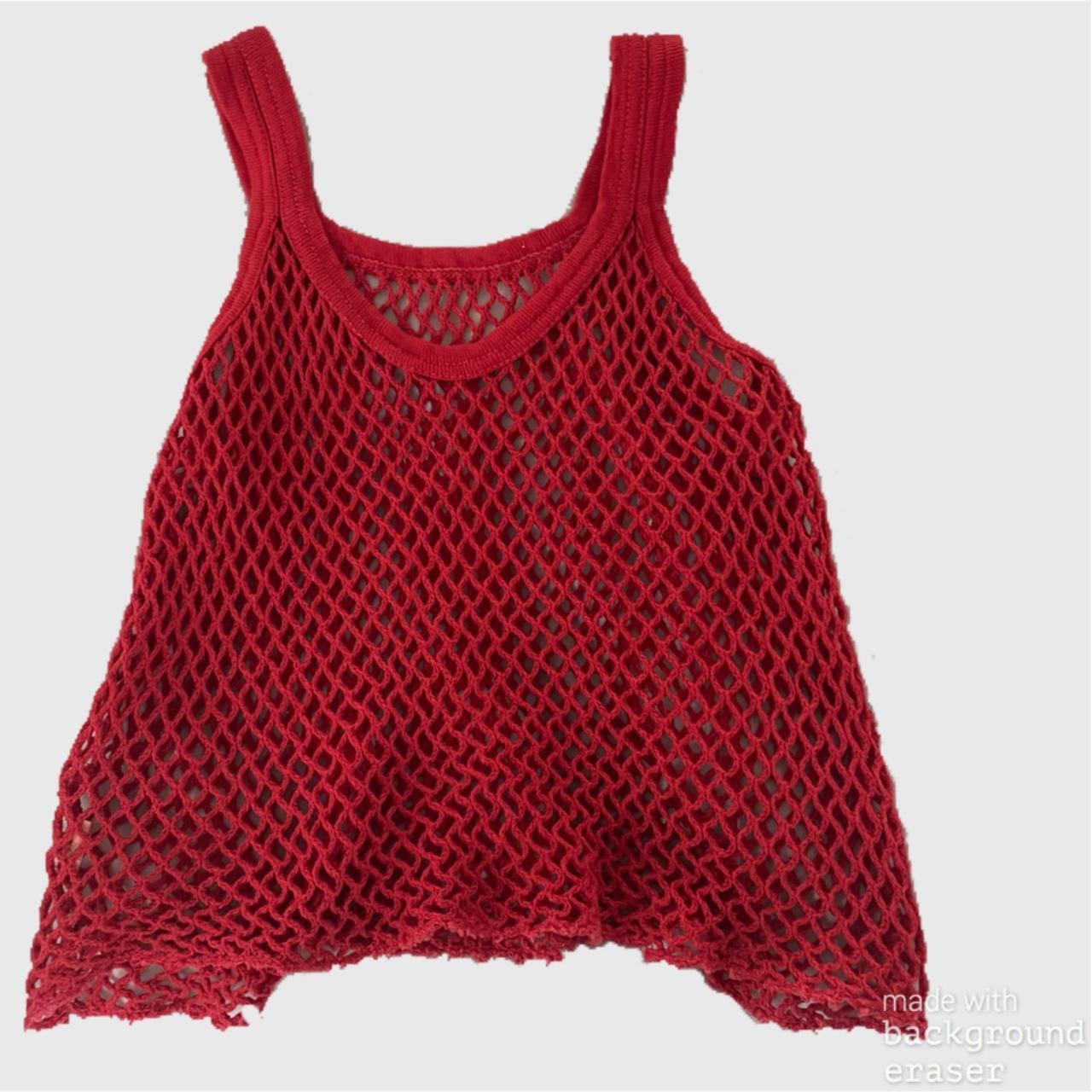 gorgeous bright red net tank top, size small. great... - Depop