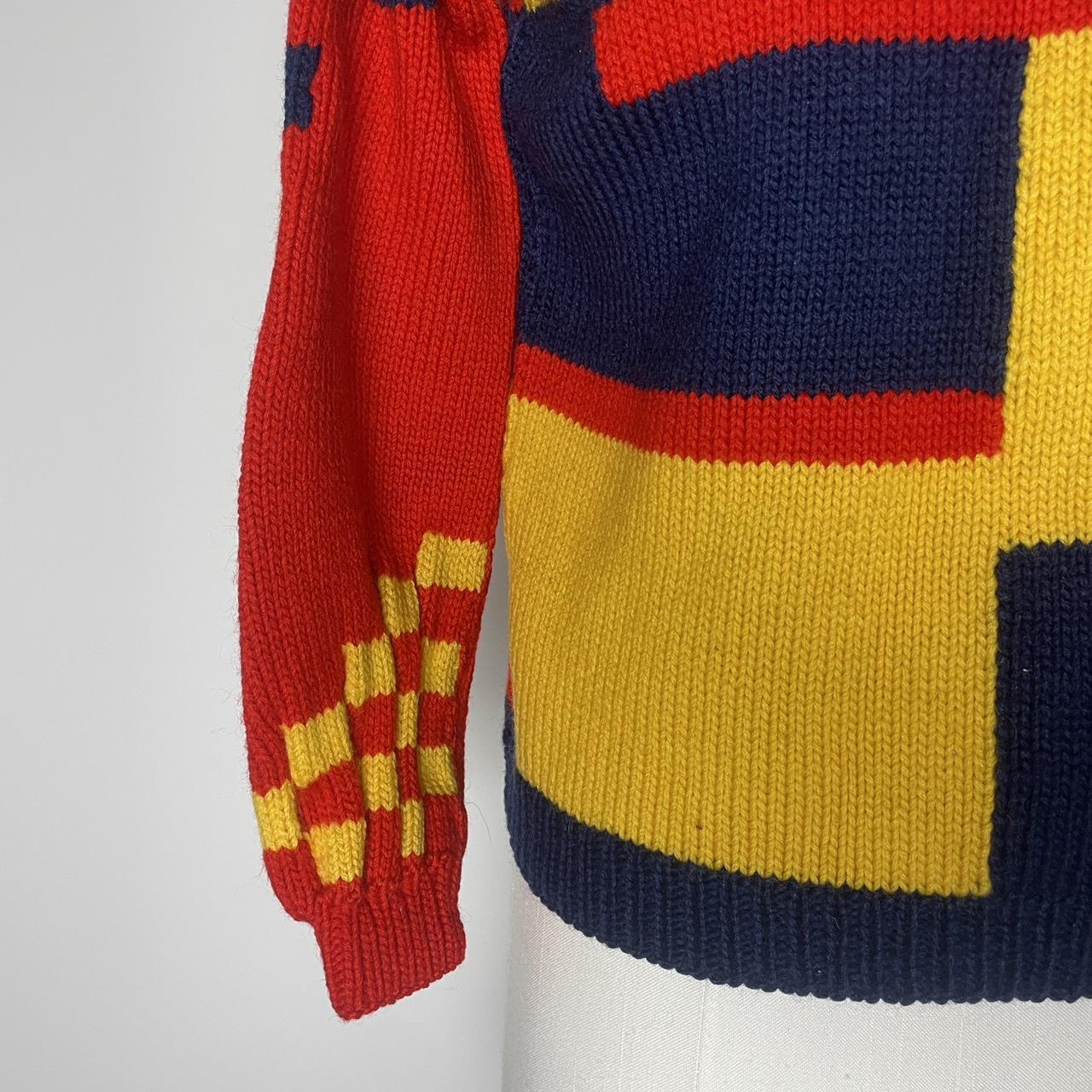 80s primary colours geometric pattern knit... | Depop