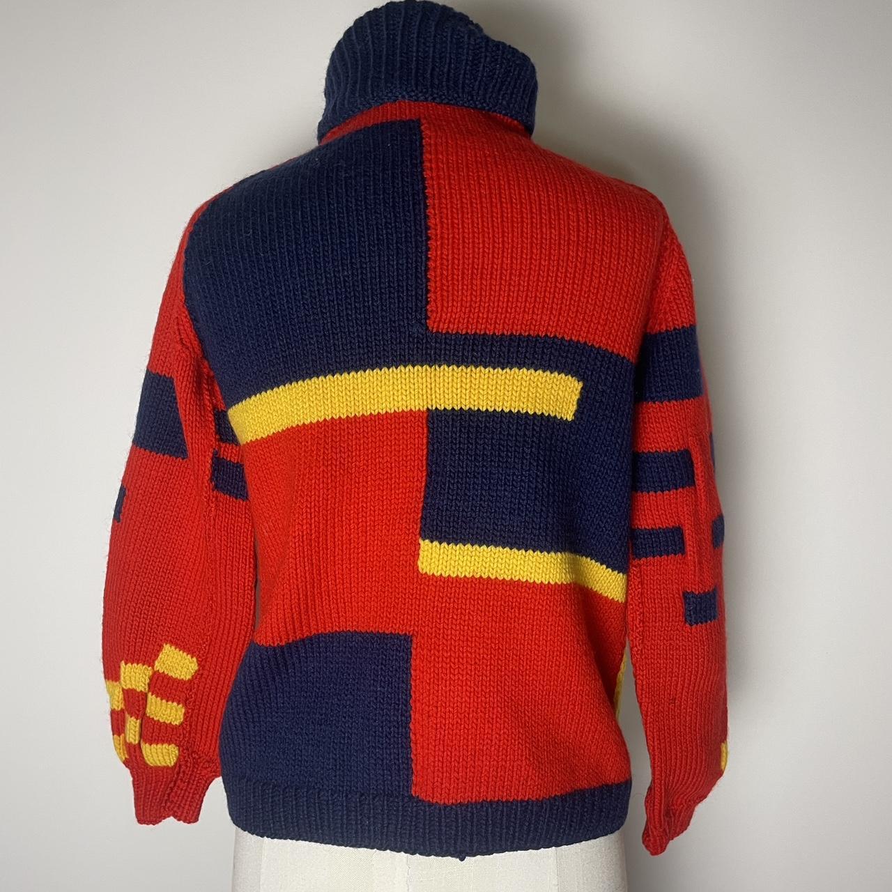 80s primary colours geometric pattern knit... | Depop