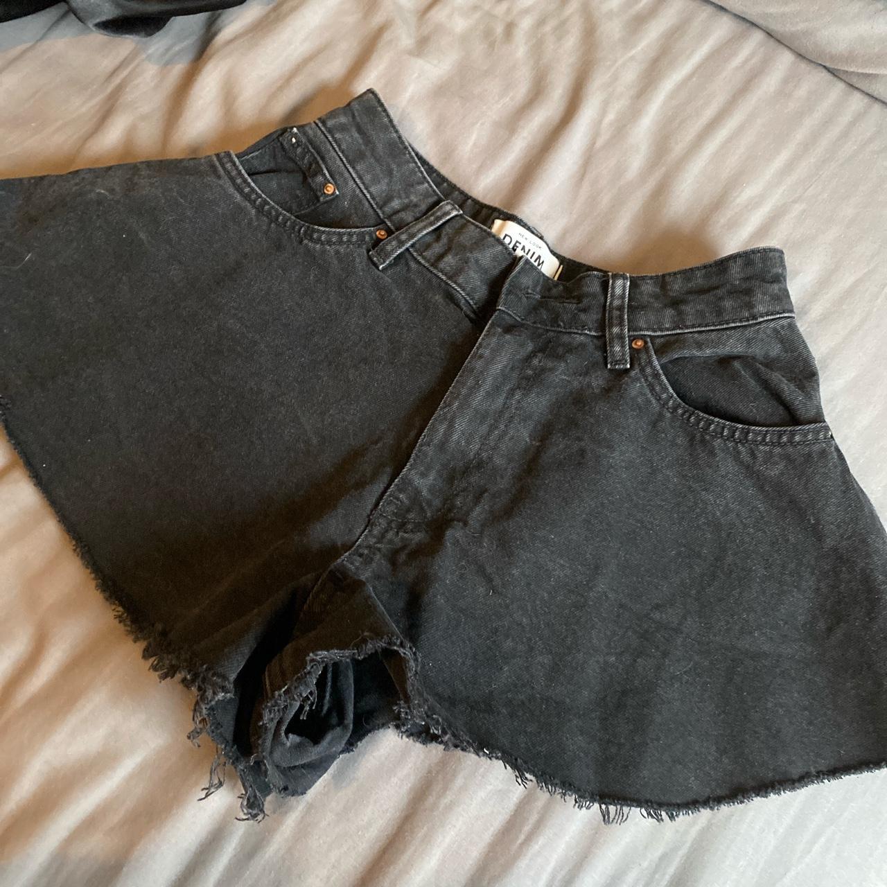 Black denim flare shorts size 8 but will also fit a... - Depop