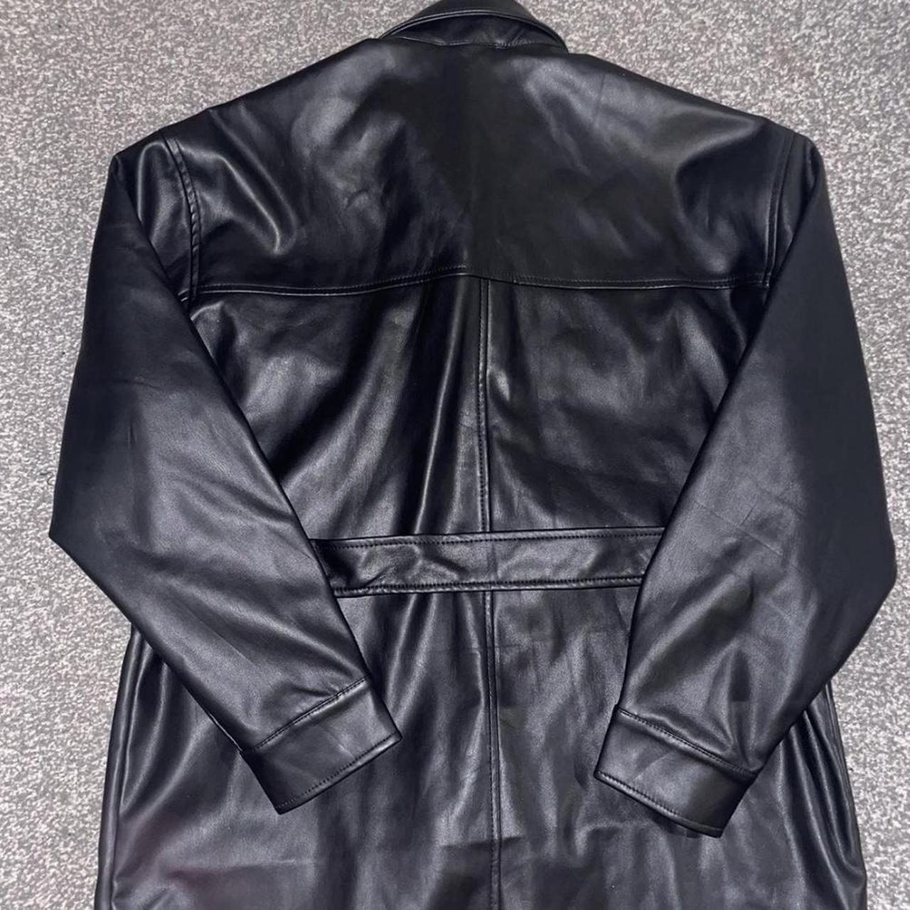 Black oversized leather jacket Pull and Bear Small - Depop