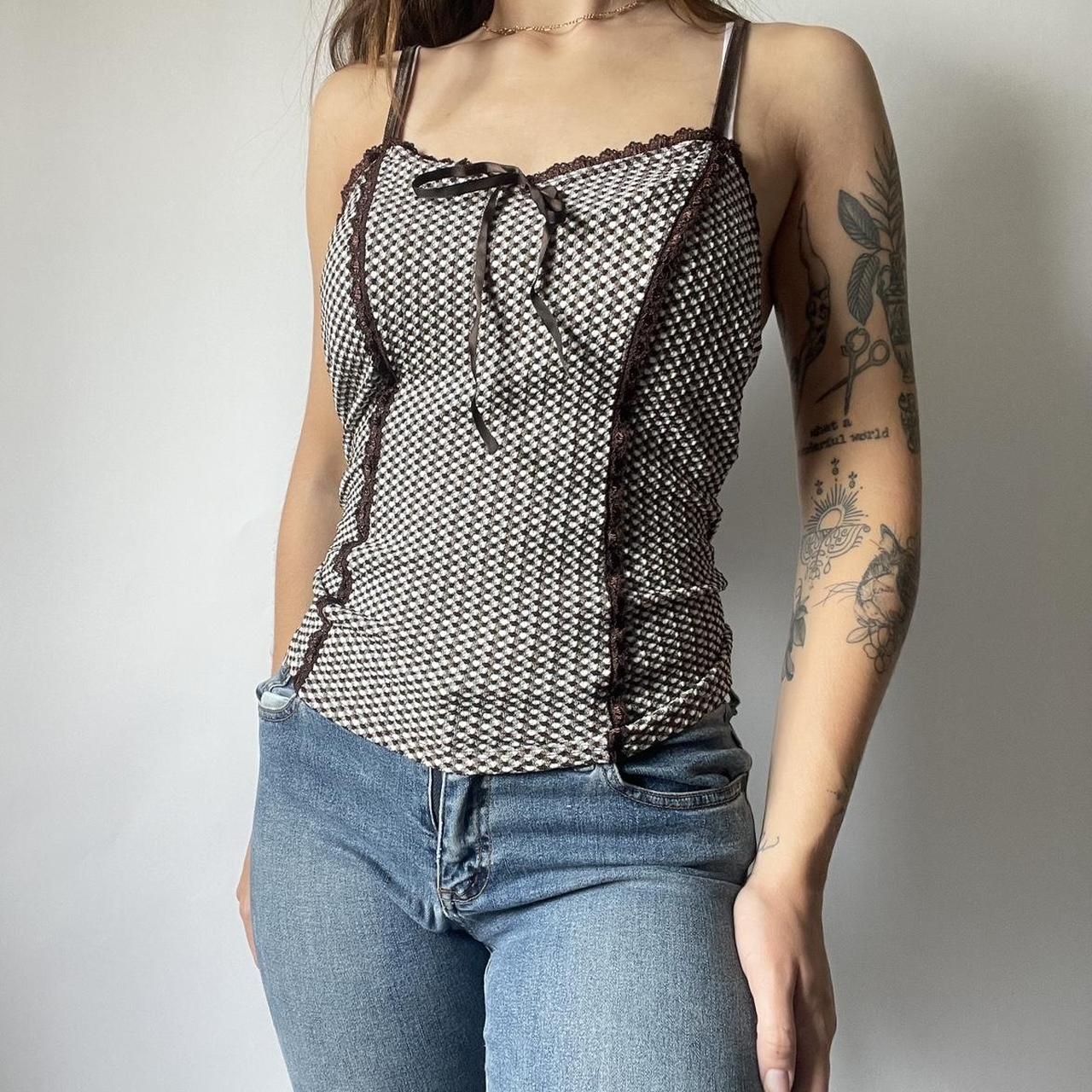 𖤐90s patterned corset style tank, super stretchy... - Depop