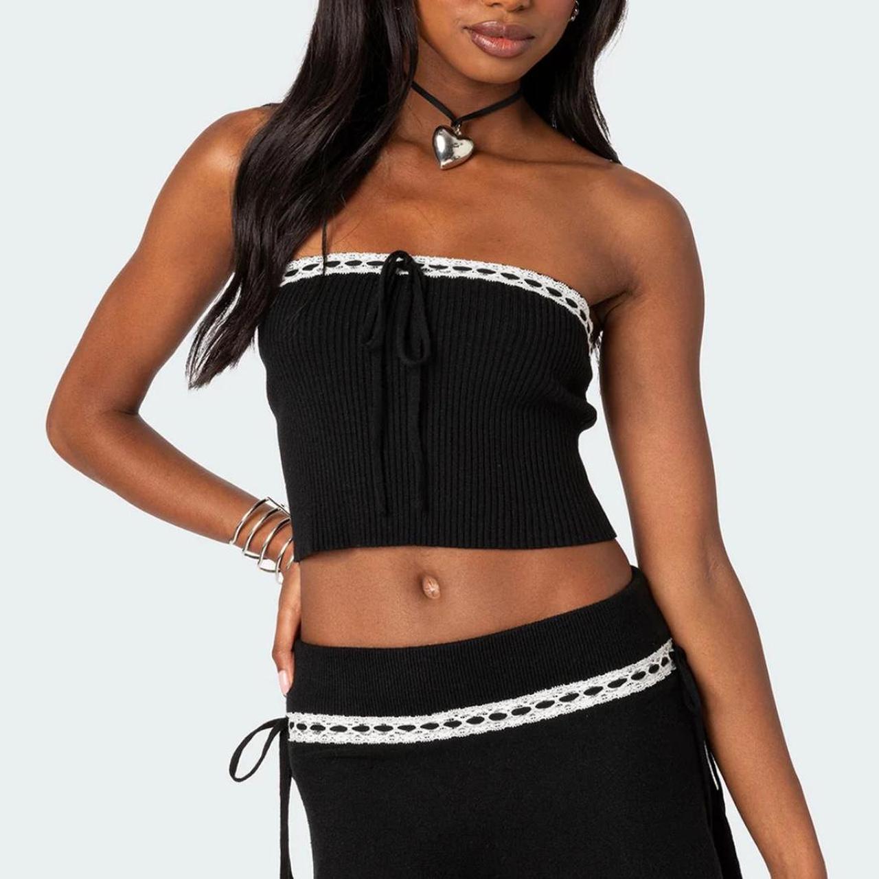 edikted khloe lacey ribbon knit tube top - Depop