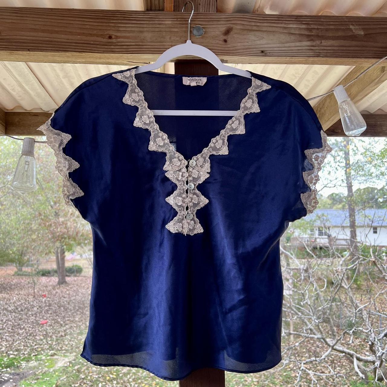 Precious Satin and Lace Blouse Drapey/drop shoulder... - Depop