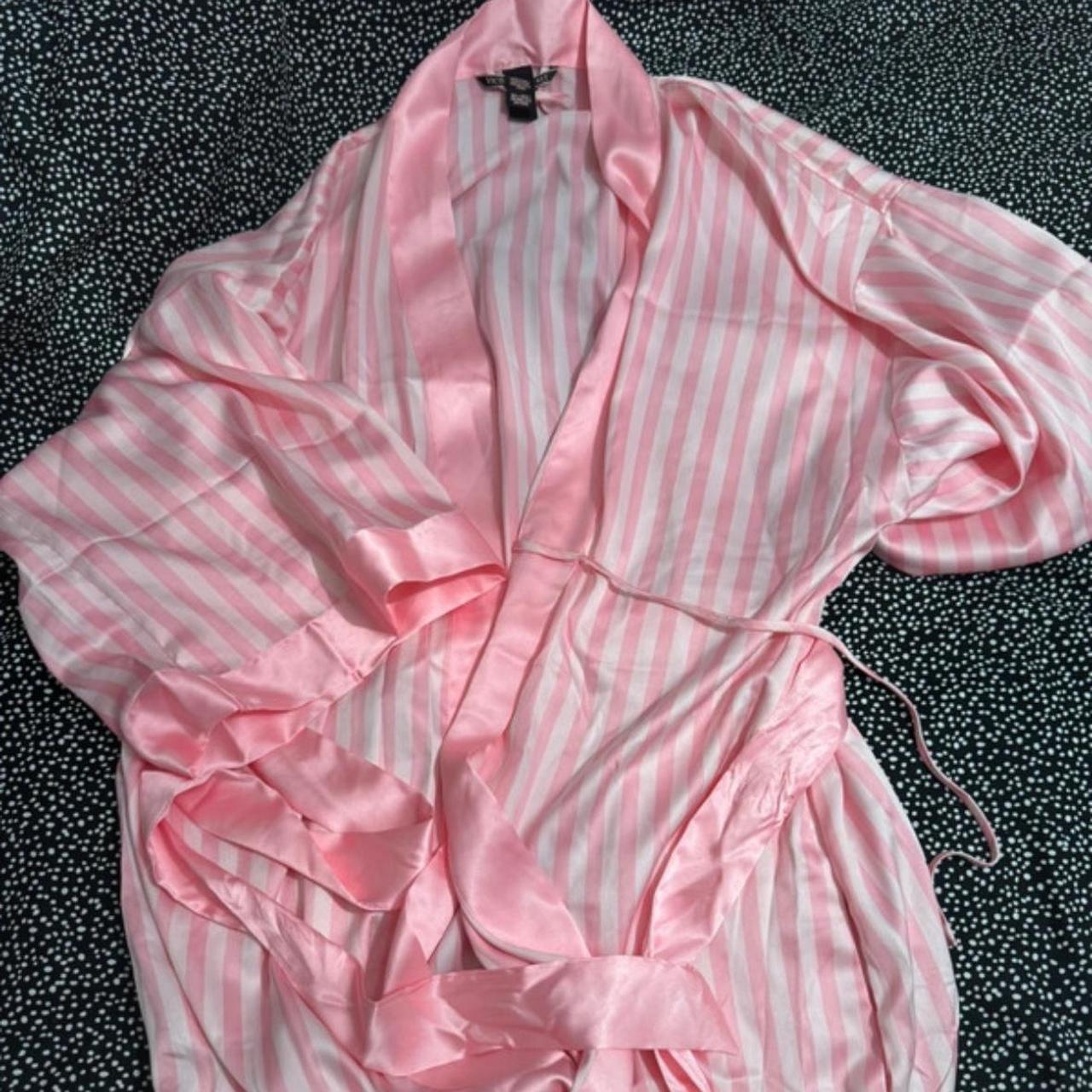 Victoria secret pink stripe satin dressing gown,... - Depop