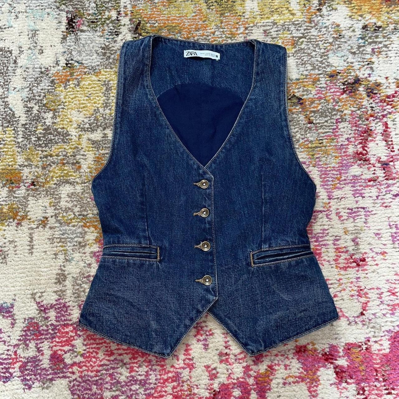 Zara denim vest ♡ gorgeous medium wash denim... - Depop