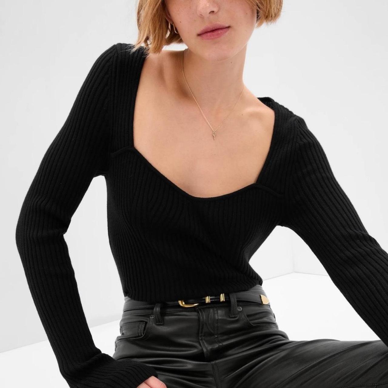 Gap black ribbed sweater with sweetheart neckline.... - Depop
