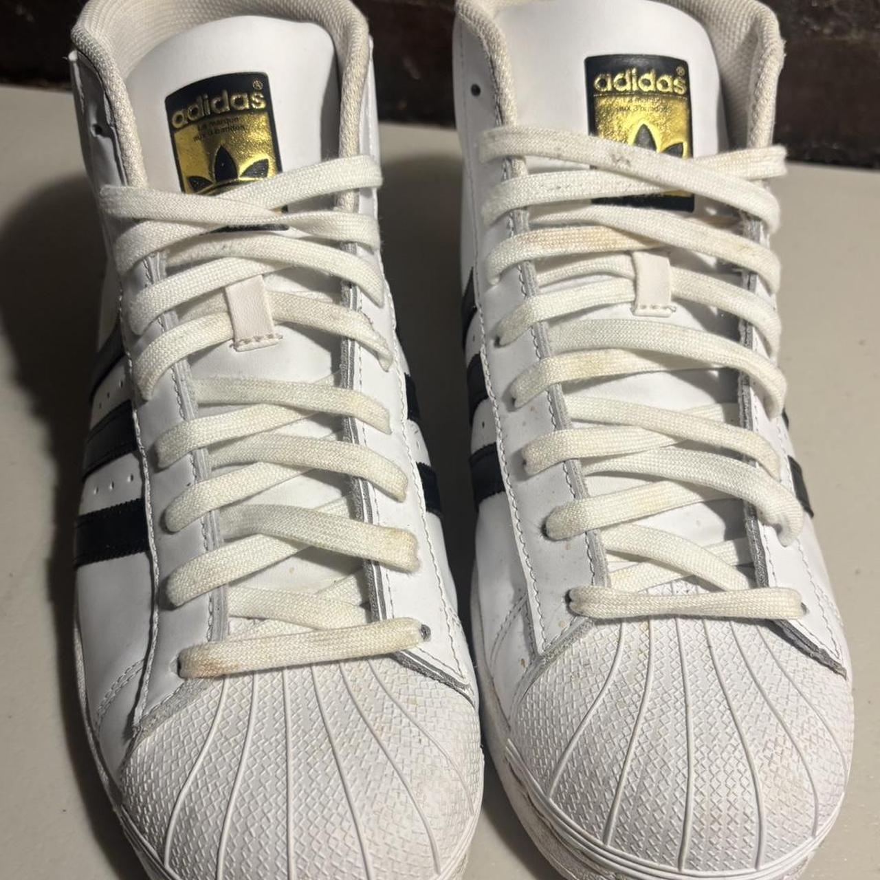Adidas Superstar White and Black High Top Shell Toe... | Depop