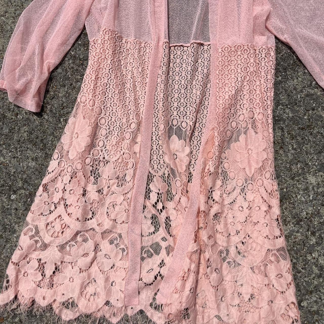crochet duster cardigan Open front pink duster... - Depop