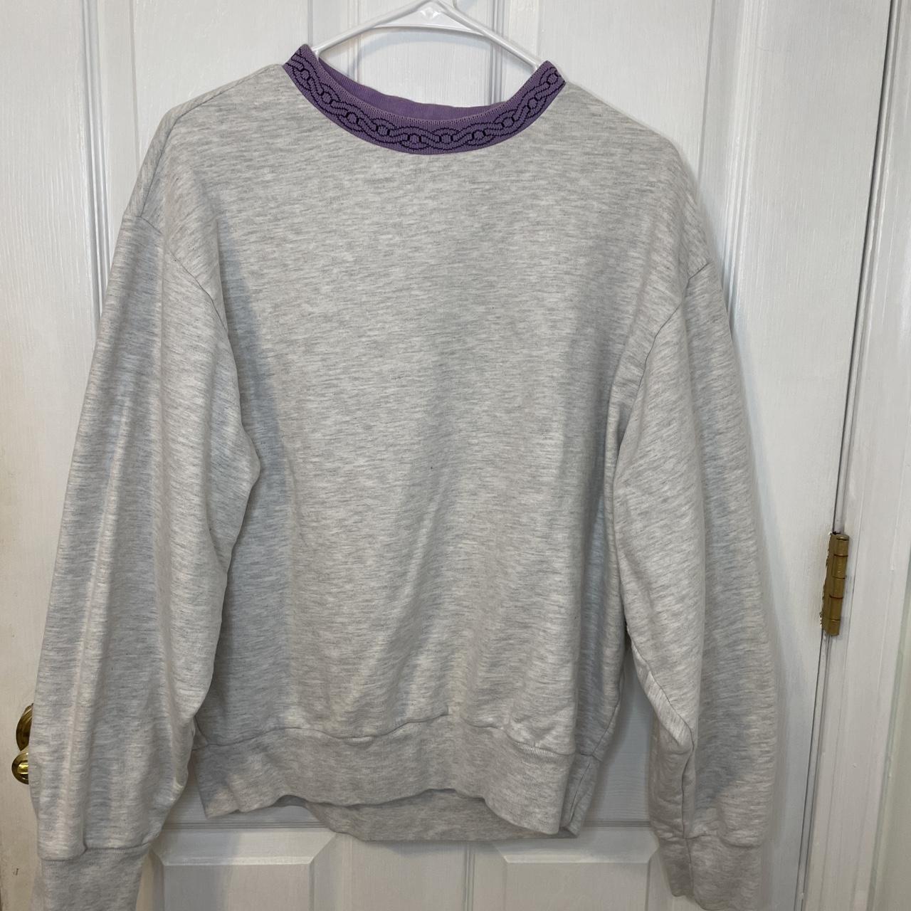 Urban Outfitters light grey crew neck with purple... | Depop