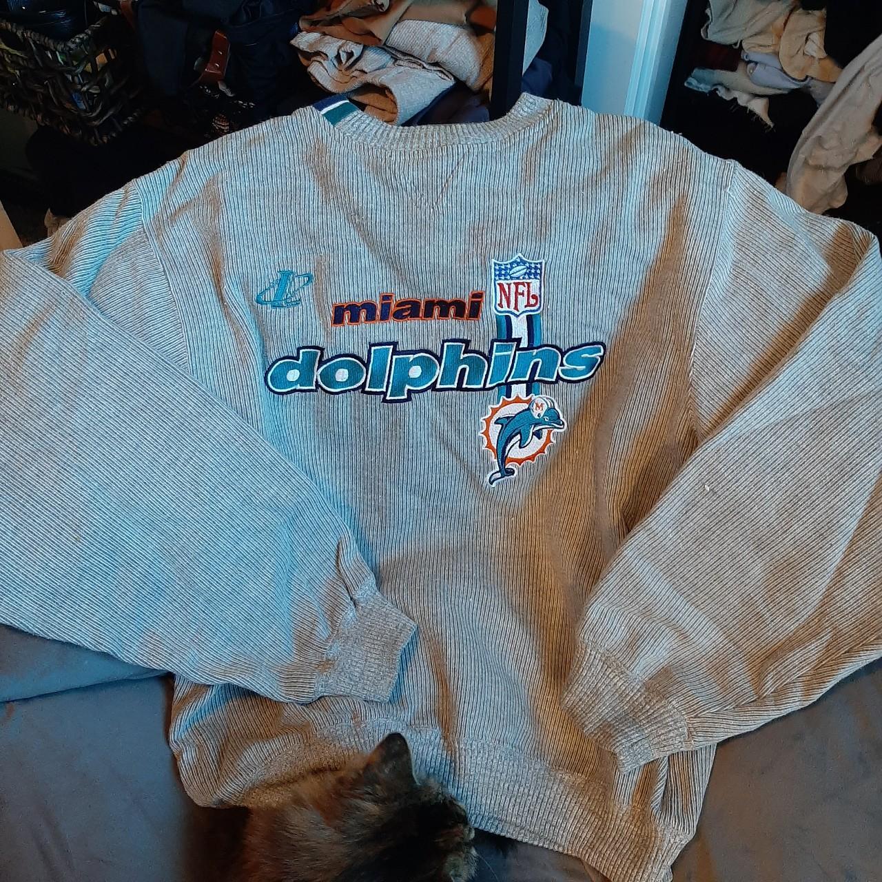 NFL Dolphins grey sweater. Size M. Small crusting... - Depop