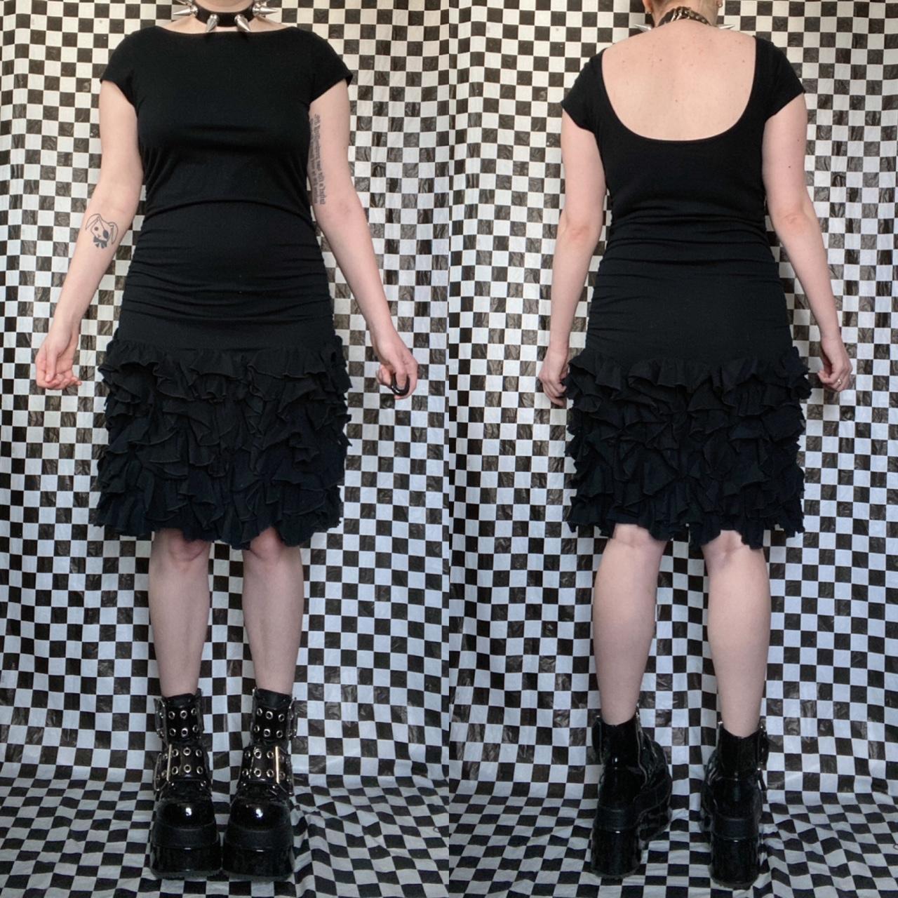 goth black ruffled bottom dress with low cut back by... - Depop