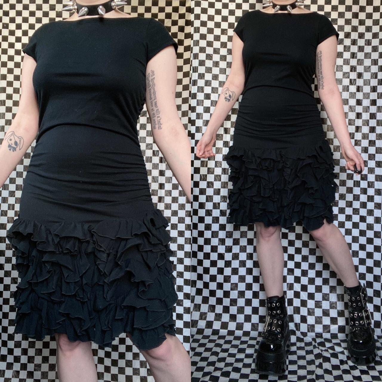 goth black ruffled bottom dress with low cut back by... - Depop