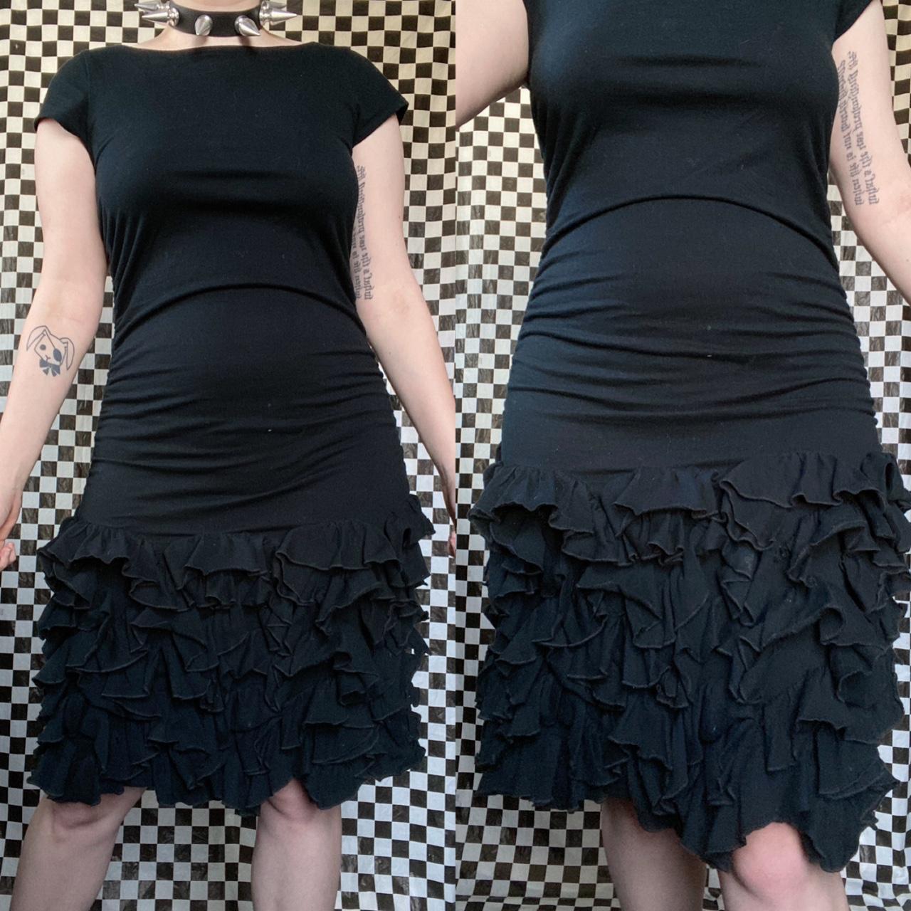 goth black ruffled bottom dress with low cut back by... - Depop