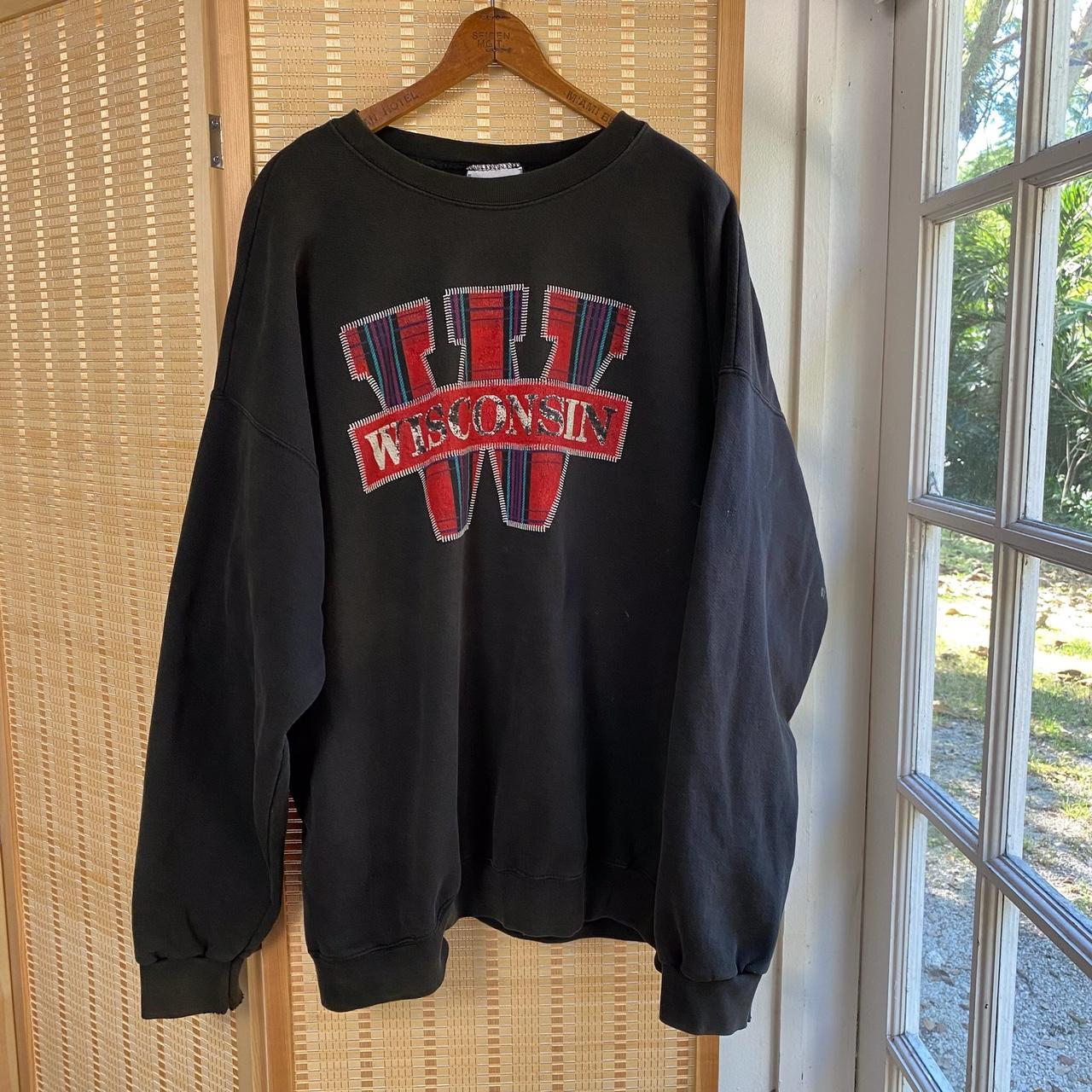 Vintage faded black Wisconsin crewneck has obvious... - Depop