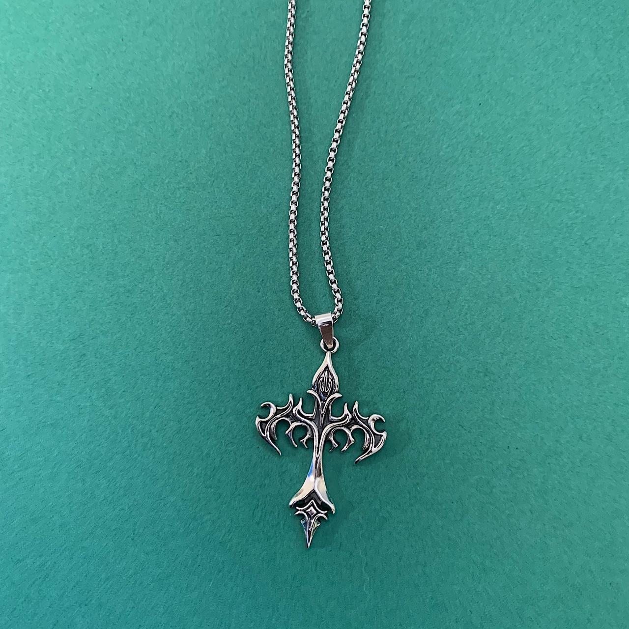 Y2k silver Big Gothic Cross opium punk style... - Depop