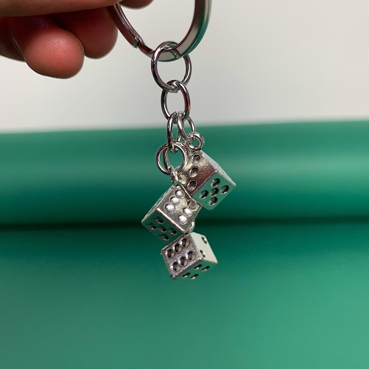Y2k 2000s dice 🎲 stack silver chrome keyring for... - Depop